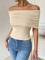 China 2026 European & American Pure Sexy Hot Girl Black Off-Shoulder Short Sleeve T-Shirt for Women Summer, Fashionable and Chic, Sexy Collarbone Revealing Design for sale