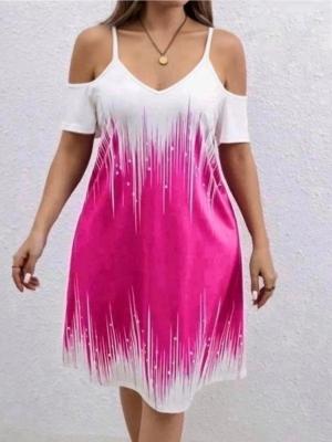 China 2026 Europe and America Summer and Autumn New Off-Shoulder Shimmer Print Design V-Neck Fashionable Elegant Plus-Size Slim Dress for sale