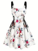 China European and American digital print lace-up O-ring elegant party sexy slim fit camisole dress for sale