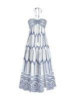 China Europe And America 2026 Vacation Style Summer Fashion Slit Sexy Printed Lace-Up Strapless Dress for sale