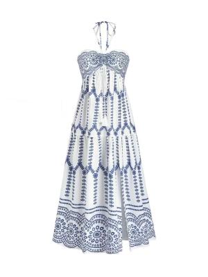 China Europe And America 2026 Vacation Style Summer Fashion Slit Sexy Printed Lace-Up Strapless Dress for sale