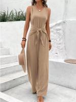 China 2026 New V-Neck Wide-Leg Jumpsuit Sleeveless Twisted Knot Vest Jumpsuit for sale