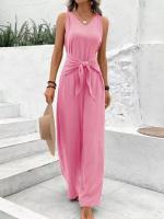 China 2026 New V-Neck Wide-Leg Jumpsuit Sleeveless Twisted Knot Vest Jumpsuit for sale