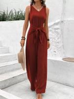 China 2026 New V-Neck Wide-Leg Jumpsuit Sleeveless Twisted Knot Vest Jumpsuit for sale