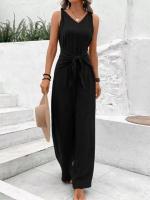 China 2026 New V-Neck Wide-Leg Jumpsuit Sleeveless Twisted Knot Vest Jumpsuit for sale