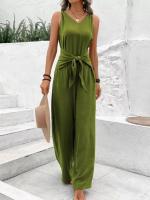 China 2026 New V-Neck Wide-Leg Jumpsuit Sleeveless Twisted Knot Vest Jumpsuit for sale