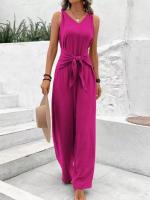 China 2026 New V-Neck Wide-Leg Jumpsuit Sleeveless Twisted Knot Vest Jumpsuit for sale