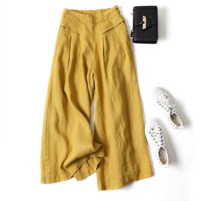 China Linen wide-leg cropped pants, breathable thin loose cotton-linen skirt pants, ethnic style vintage pants for sale