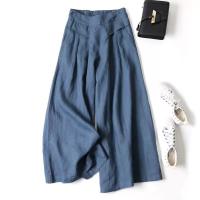 China Linen wide-leg cropped pants, breathable thin loose cotton-linen skirt pants, ethnic style vintage pants for sale