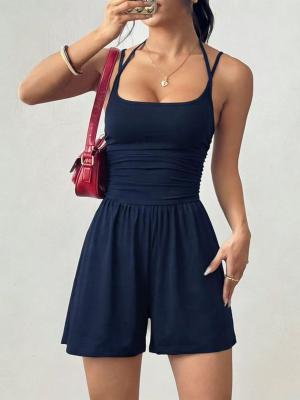 China 2026 Summer New Women's Strappy Casual Tube Top Jumpsuit Shorts Wide-Leg Loose Fit for sale