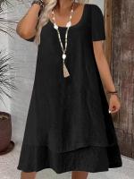 China Spring & Summer Ready Ladies' Flowy Two-Tier Short Sleeve Outfit with Double-Layer Design and Multi-Color Solid Options for sale