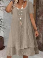 China Spring & Summer Ready Ladies' Flowy Two-Tier Short Sleeve Outfit with Double-Layer Design and Multi-Color Solid Options for sale
