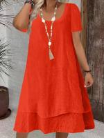 China Spring & Summer Ready Ladies' Flowy Two-Tier Short Sleeve Outfit with Double-Layer Design and Multi-Color Solid Options for sale
