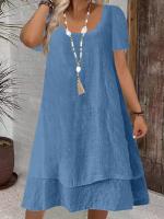China Spring & Summer Ready Ladies' Flowy Two-Tier Short Sleeve Outfit with Double-Layer Design and Multi-Color Solid Options for sale