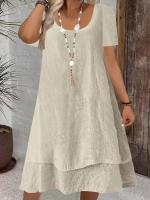 China Spring & Summer Ready Ladies' Flowy Two-Tier Short Sleeve Outfit with Double-Layer Design and Multi-Color Solid Options for sale