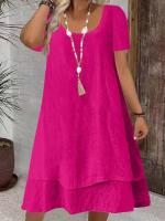 China Spring & Summer Ready Ladies' Flowy Two-Tier Short Sleeve Outfit with Double-Layer Design and Multi-Color Solid Options for sale