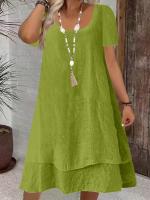 China Spring & Summer Ready Ladies' Flowy Two-Tier Short Sleeve Outfit with Double-Layer Design and Multi-Color Solid Options for sale