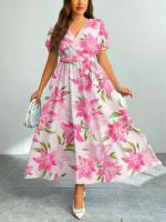 China 2026 New V-Neck Printed Dress with Artistic Vacation Prints and Face-flattering Design for Casual Vacations for sale