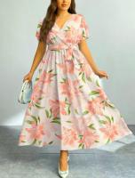 China 2026 New V-Neck Printed Dress with Artistic Vacation Prints and Face-flattering Design for Casual Vacations for sale