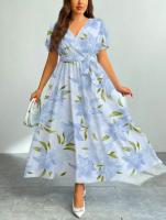China 2026 New V-Neck Printed Dress with Artistic Vacation Prints and Face-flattering Design for Casual Vacations for sale