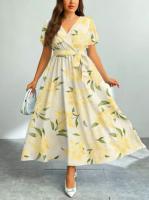 China 2026 New V-Neck Printed Dress with Artistic Vacation Prints and Face-flattering Design for Casual Vacations for sale