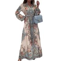 China 2026 Spring New Retro V-Neck Long Sleeve Vintage Print Flared Maxi Dress for sale