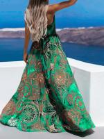 China 2026 New Bohemian Style Maxi Dress with Art Prints Sexy Cut and High Slit for Vacation for sale