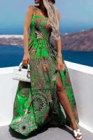 China 2026 New Bohemian Style Maxi Dress with Art Prints Sexy Cut and High Slit for Vacation for sale