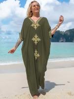 China Golden Embroidered Kaftan Abaya with Breathable Fabric and Plus-Size Loose Fit for Elegant Comfort for sale