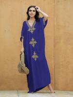 China Golden Embroidered Kaftan Abaya with Breathable Fabric and Plus-Size Loose Fit for Elegant Comfort for sale