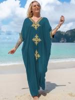 China Golden Embroidered Kaftan Abaya with Breathable Fabric and Plus-Size Loose Fit for Elegant Comfort for sale