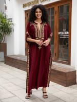 China 2026 Plus-Size Friendly Embroidered V-Neck Kaftan Maxi Dress with Lightweight Breathable Fabric for Beach Cover-Up and Vacation Wear for sale
