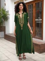 China 2026 Plus-Size Friendly Embroidered V-Neck Kaftan Maxi Dress with Lightweight Breathable Fabric for Beach Cover-Up and Vacation Wear for sale