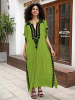 China 2026 Plus-Size Friendly Embroidered V-Neck Kaftan Maxi Dress with Lightweight Breathable Fabric for Beach Cover-Up and Vacation Wear for sale
