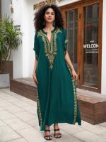 China 2026 Plus-Size Friendly Embroidered V-Neck Kaftan Maxi Dress with Lightweight Breathable Fabric for Beach Cover-Up and Vacation Wear for sale
