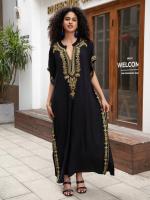 China 2026 Plus-Size Friendly Embroidered V-Neck Kaftan Maxi Dress with Lightweight Breathable Fabric for Beach Cover-Up and Vacation Wear for sale