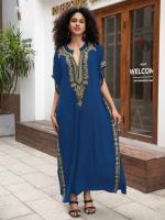 China 2026 Plus-Size Friendly Embroidered V-Neck Kaftan Maxi Dress with Lightweight Breathable Fabric for Beach Cover-Up and Vacation Wear for sale