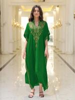 China 2026 Summer Plus Size Kaftan Dress with Butterfly Embroidery Batwing Sleeves and Side Slits for sale