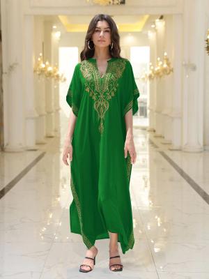 China 2026 Summer Plus Size Kaftan Dress with Butterfly Embroidery Batwing Sleeves and Side Slits for sale