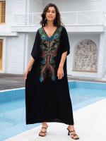 China 2026 Summer Plus Size Kaftan Dress with Butterfly Embroidery Batwing Sleeves and Side Slits for sale