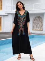 China 2026 Summer Plus Size Kaftan Dress with Butterfly Embroidery Batwing Sleeves and Side Slits for sale