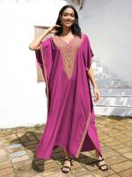 China 2026 Summer Plus Size Kaftan Dress with Butterfly Embroidery Batwing Sleeves and Side Slits for sale