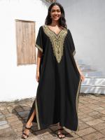 China 2026 Summer Plus Size Kaftan Dress with Butterfly Embroidery Batwing Sleeves and Side Slits for sale