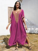 China 2026 Summer Plus Size Kaftan Dress with Butterfly Embroidery Batwing Sleeves and Side Slits for sale