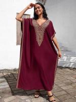 China 2026 Summer Plus Size Kaftan Dress with Butterfly Embroidery Batwing Sleeves and Side Slits for sale