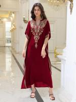 China 2026 Summer Plus Size Kaftan Dress with Butterfly Embroidery Batwing Sleeves and Side Slits for sale