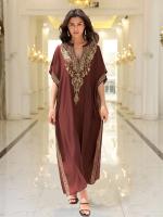 China 2026 Summer Plus Size Kaftan Dress with Butterfly Embroidery Batwing Sleeves and Side Slits for sale