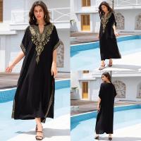 China 2026 Summer Plus Size Kaftan Dress with Butterfly Embroidery Batwing Sleeves and Side Slits for sale