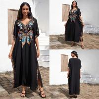 China 2026 Summer Plus Size Kaftan Dress with Butterfly Embroidery Batwing Sleeves and Side Slits for sale