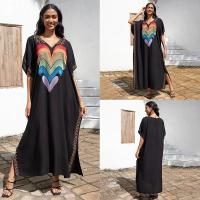 China 2026 Summer Plus Size Kaftan Dress with Butterfly Embroidery Batwing Sleeves and Side Slits for sale